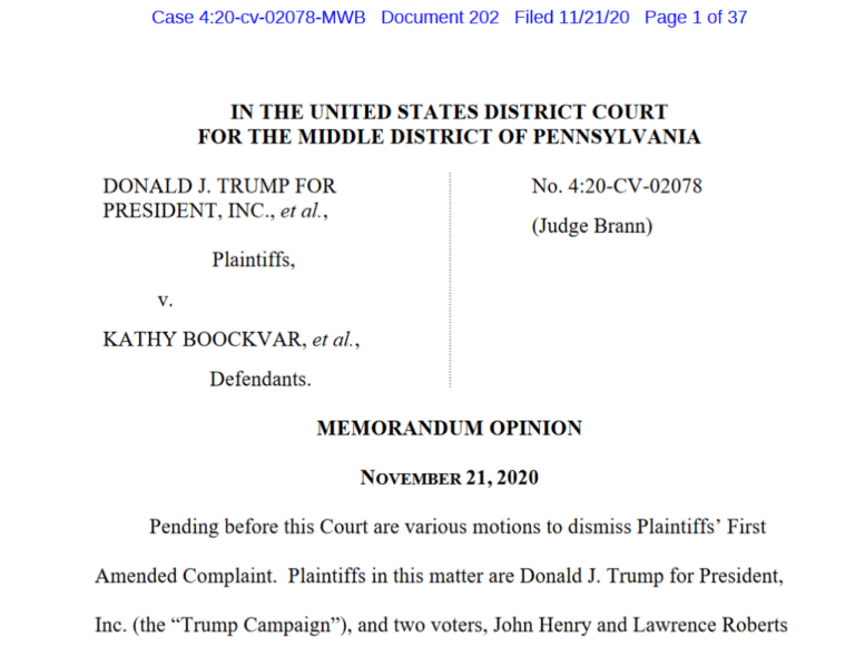Full Text of Decision by Judge Brann in PA Voting Case – Discourse ...