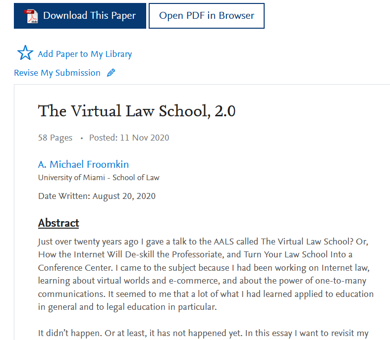 Draft of Virtual Law School, 2.0 Now at SSRN – Discourse.netDiscourse.net